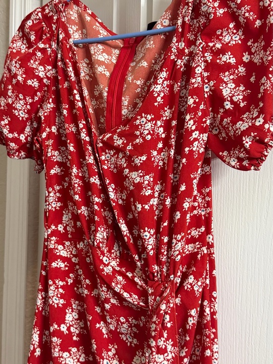 SHEIN | Dresses | Shein Red Floral Midi Dress With White Print | Poshmark